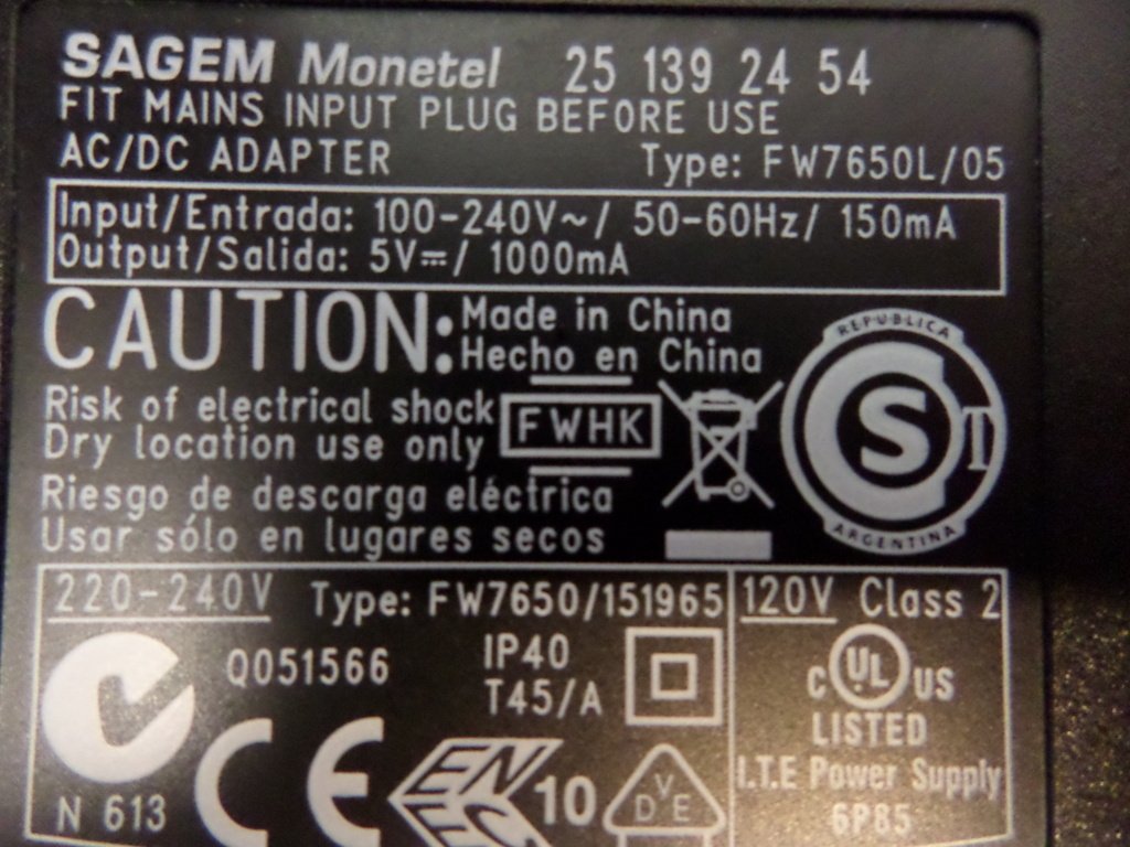 FW7650L 05 | Sagem Monetel AC/DC Adapter 5V | USED | Power · PC User